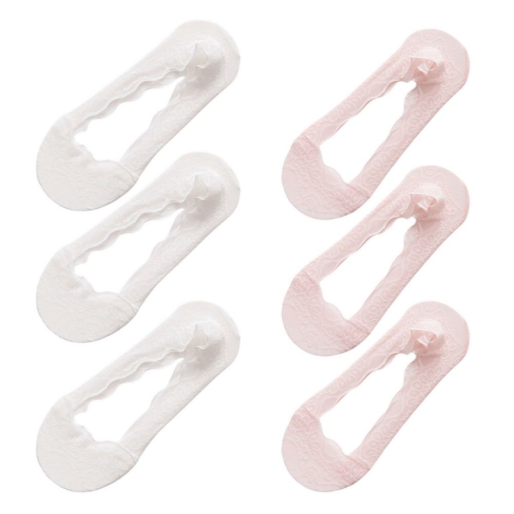 Women's No Show Socks 6pk Invisible Liner Elegant Lace Design
