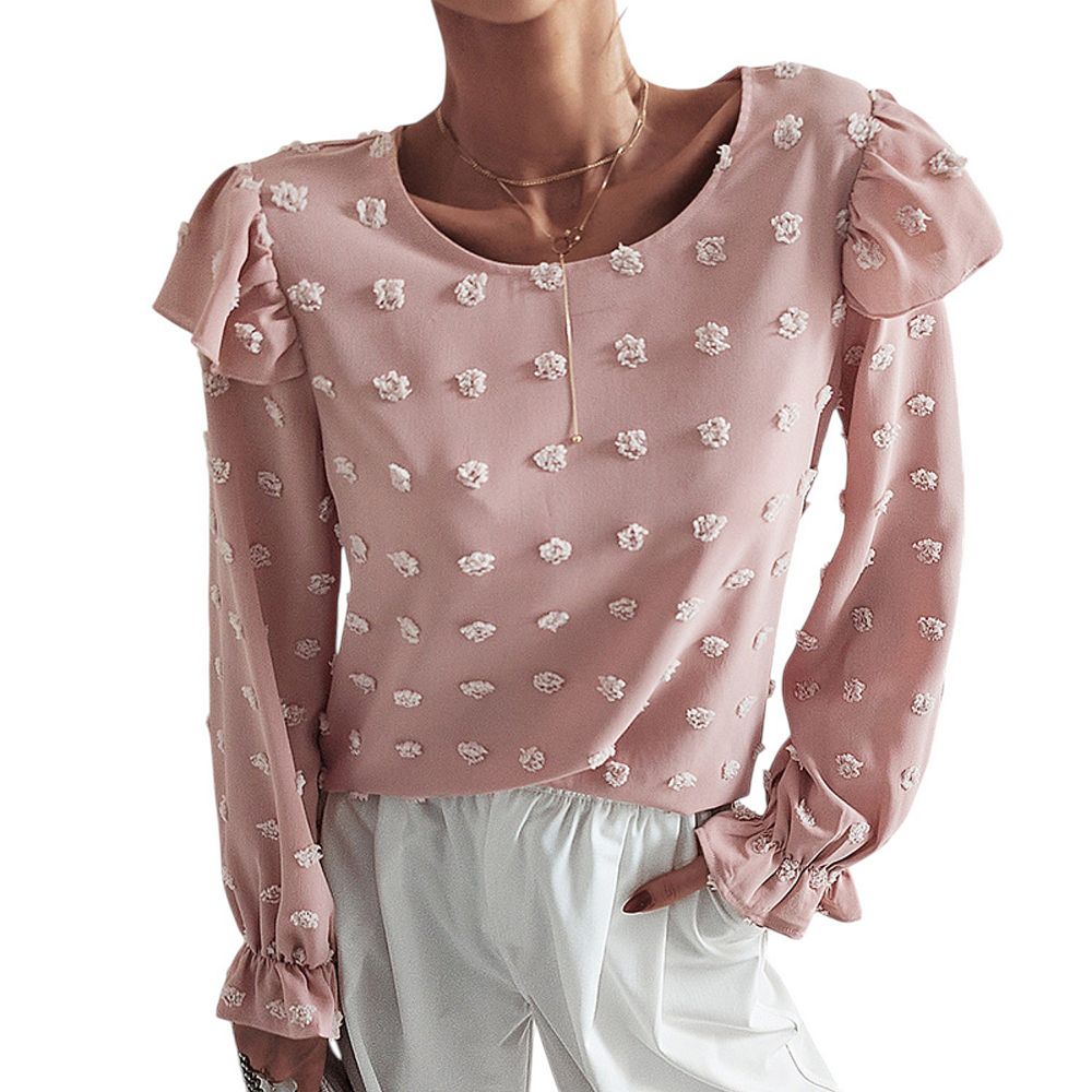 Women's Long Sleeve Textured Blouse with Raised Floral Details and ...