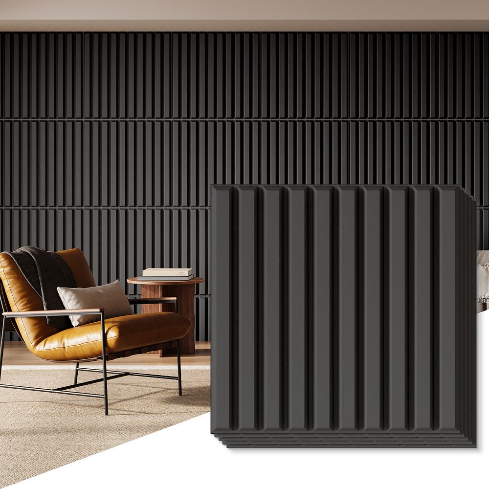 PVC Slat Wall Panel, 19.7 x 19.7in 3D Fluted Textured Panel Black ...