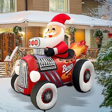 GOOSH 8FT Santa in Hot Rod Inflatable with LED Lights for Outdoor ...