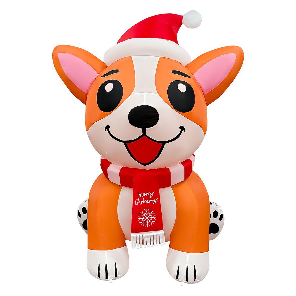 GOOSH 5.2FT Christmas Corgi Dog Inflatable with Santa Hat and LED Lights