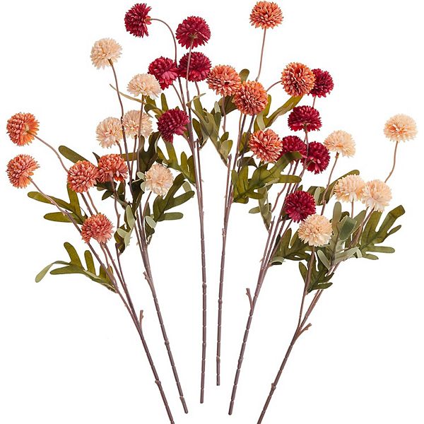 SITUMEIZI Fall Faux Silk Pompon Mum Artificial Burnt Orange Flowers ...