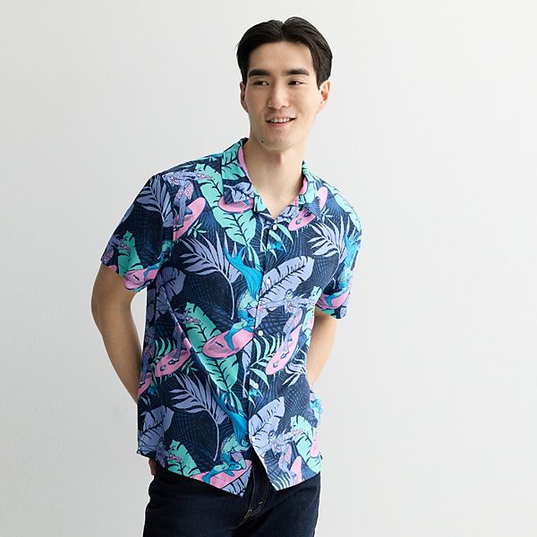 Men's DC Comics Batman & Joker Surfing Tropical Short Sleeve Button ...