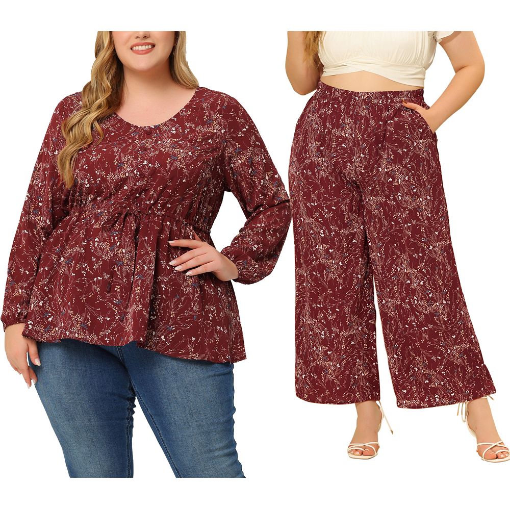 Women's Plus Size 2 Piece Resort Set, V Neck Ruffle Flowy Tunic Blouses ...