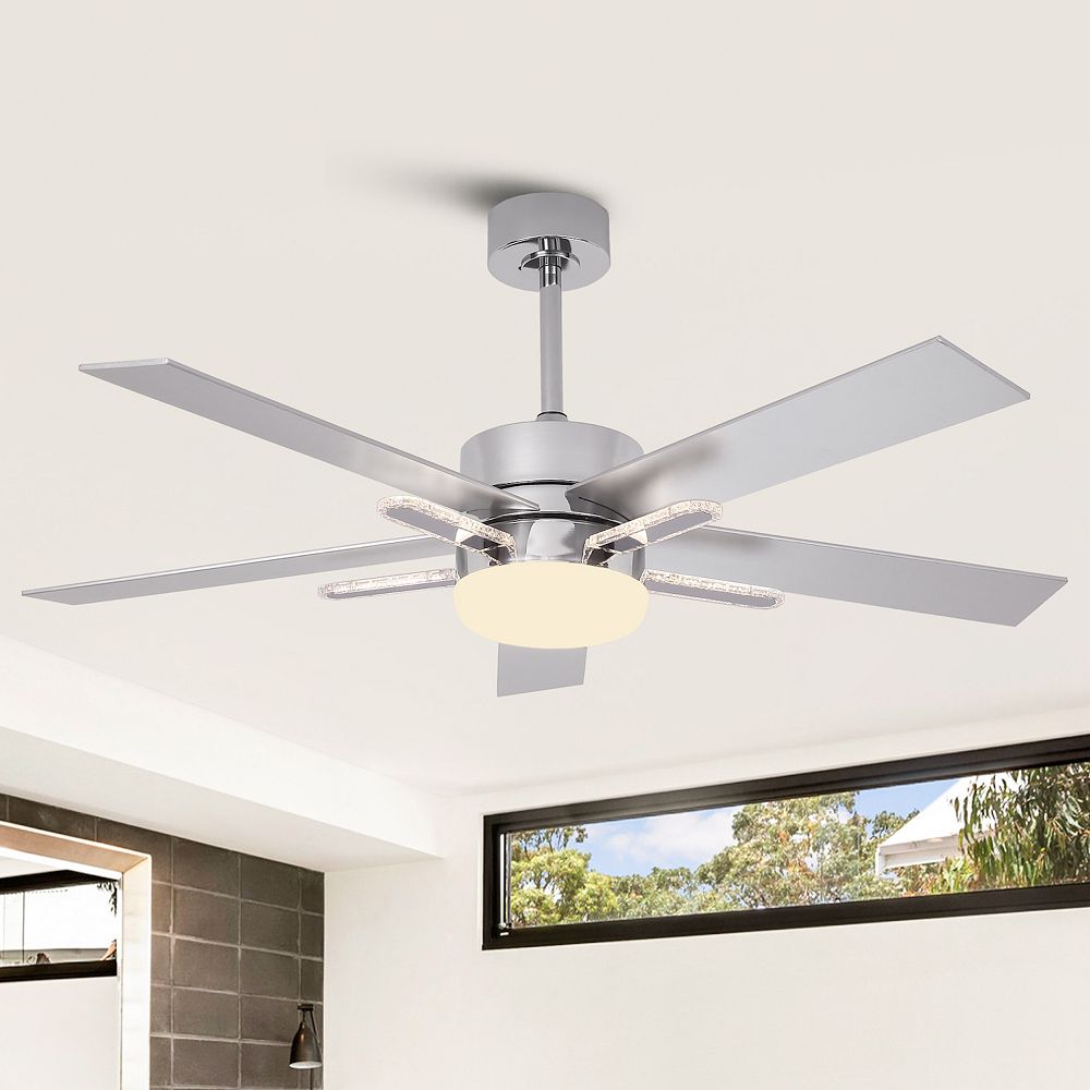 52-Inch Chrome Modern Integrated LED Ceiling Fan with 5 Acrylic Bars ...