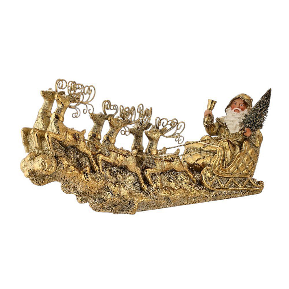 14" Santa with Deer in Gold Sleigh Charming Christmas Decoration