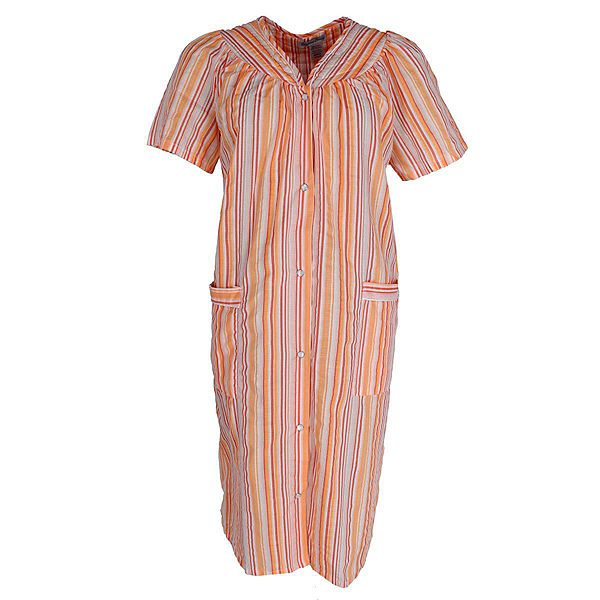 Elegant Emily Women's Plus Size Snap Front Striped Duster Gown