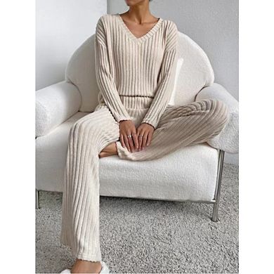 Women's Pajama Sets Long Sleeve Short Sleeve 2 Piece Lounge Sets Ribbed ...