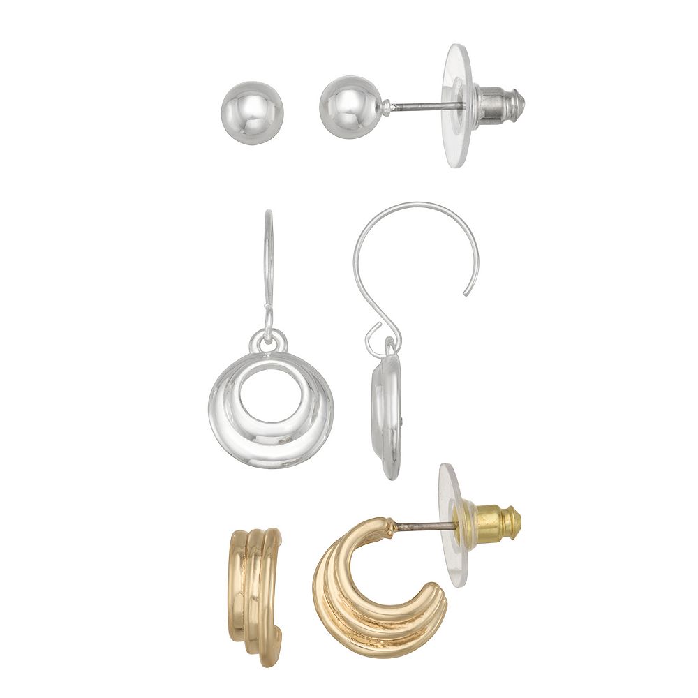 Napier 3-Pair Mixed Pieces Earrings Set