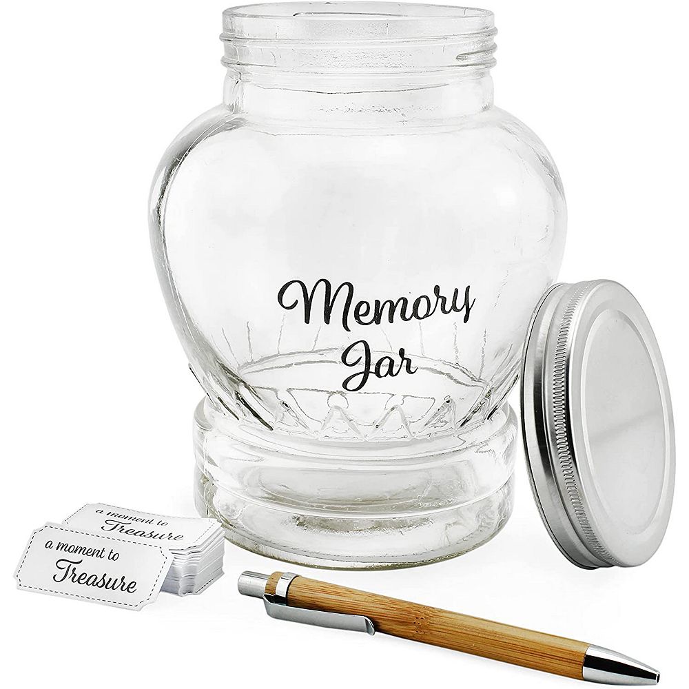 Clear Glass Memory Jar Gift Set; Includes 200 Prompt Cards for Family ...