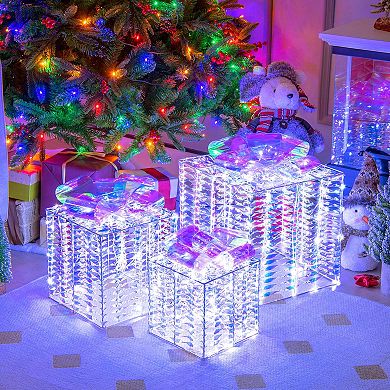 Costway Set of 3 Iridescent Christmas Gift Box LED Lighted Present Box ...