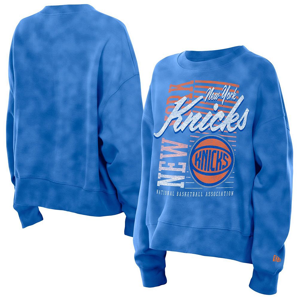 Women's New Era Blue New York Knicks Boxy Throwback Mineral Wash Sweatshirt