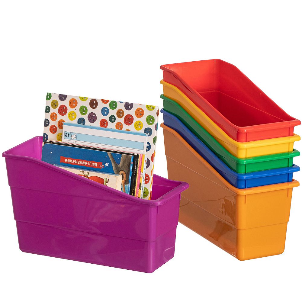 Basicwise 6-pc Assorted Color Plastic Storage Bins Versatile Book ...
