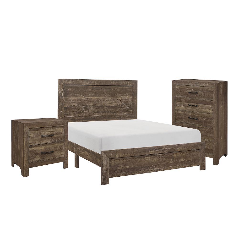 Ko Three Piece Bedroom Set, Panel Detailings, Metal Handles