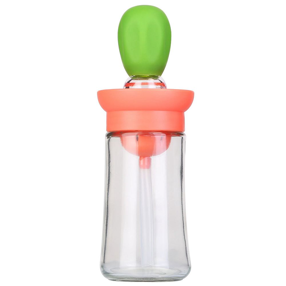 2-in-1 Glass Oil Dispenser with Silicone Dropper & Brush, Measuring ...