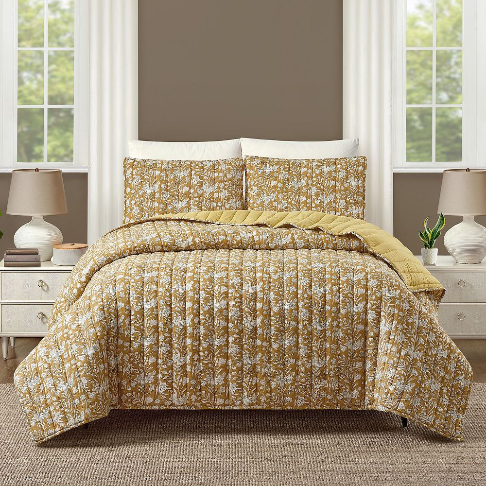 Laurel & Mayfair 3-piece Block Print Floral Quilt Set with Shams