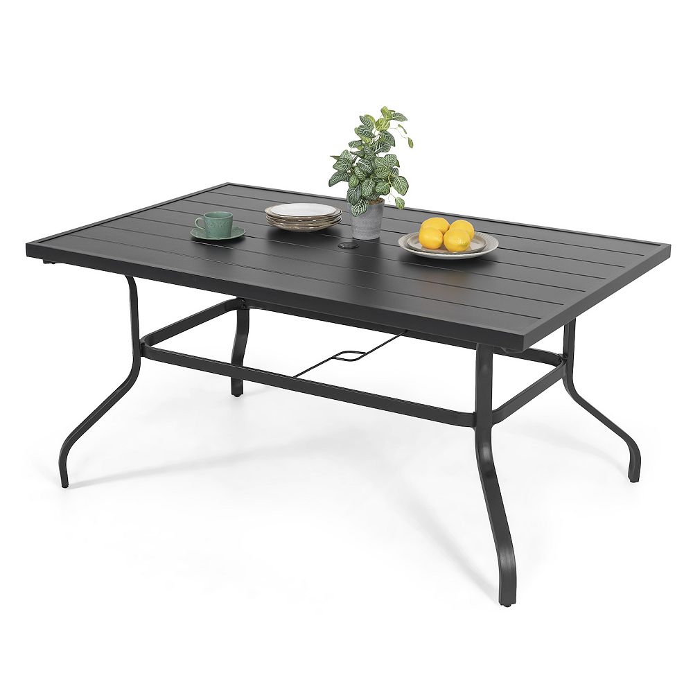 Outdoor Rectangle Powder-coated Iron Dining Table with 1.57'' Umbrella ...