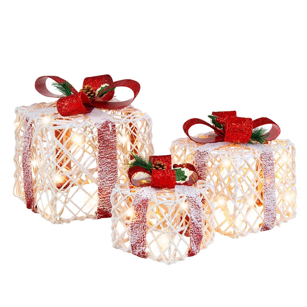 Costway Set of 3 Christmas Lighted Gift Boxes, Indoor Present Box ...