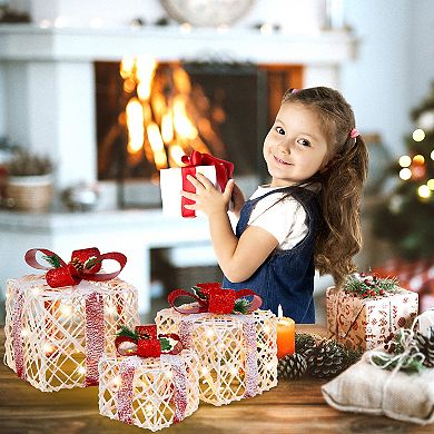 Costway Set of 3 Christmas Lighted Gift Boxes, Indoor Present Box ...