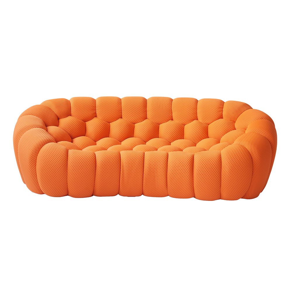 98.43'' Comfy Breathable Mesh Fabric Upholstered Curved Couch, 3D ...