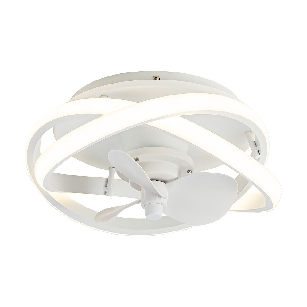 12.5" Modern White Flush Mount Ceiling Fan with LED Light