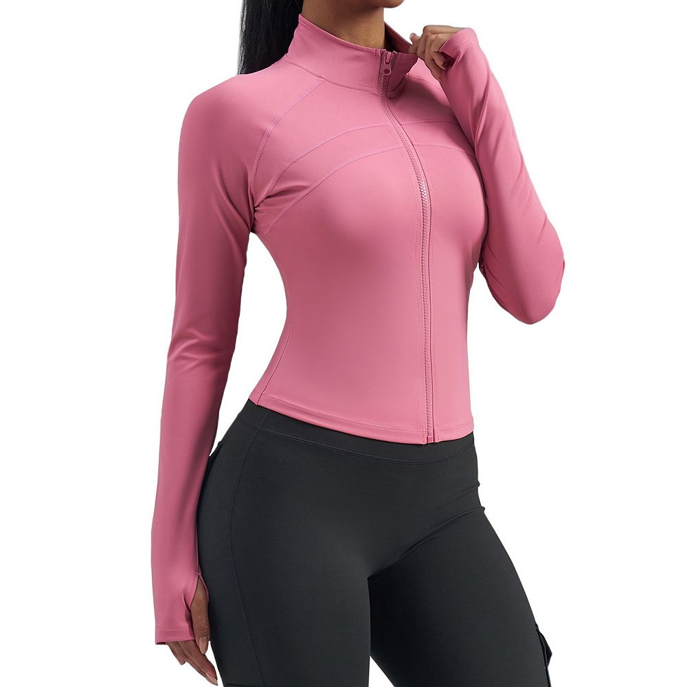 Women's Zip Up Workout Jacket Casual Slim Fit Yoga Top Long Sleeve ...