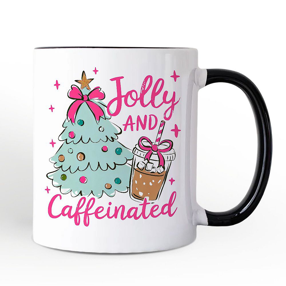 Jolly and Caffeinated Christmas Mug, Retro Coquette Coffee Holiday Gift