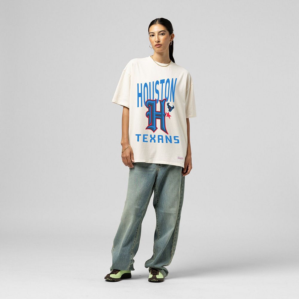 Women's Mitchell & Ness Cream Houston Texans Logo Rise Boyfriend T-Shirt