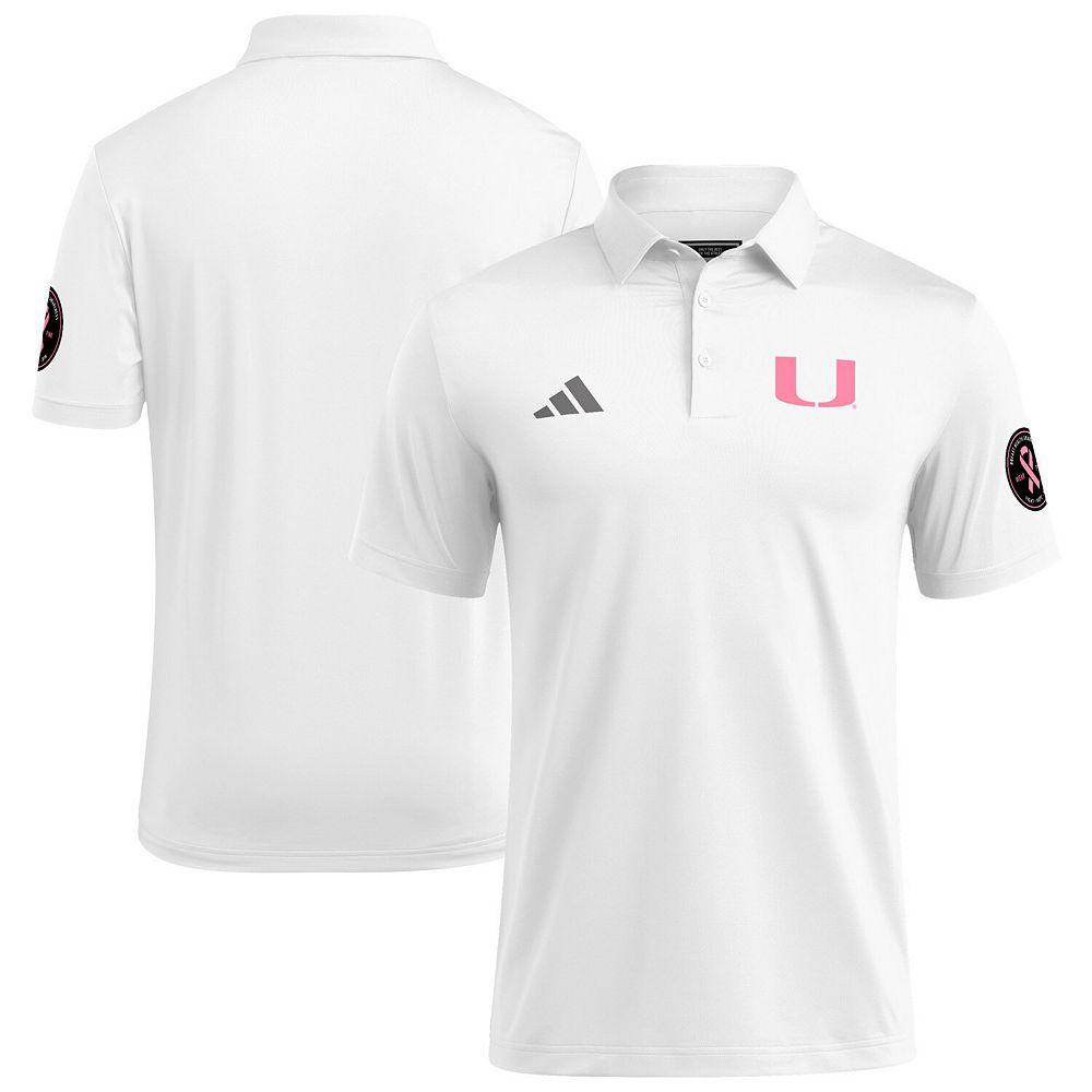 Men's adidas White Miami Hurricanes Wear Pink Breast Cancer Awareness Polo