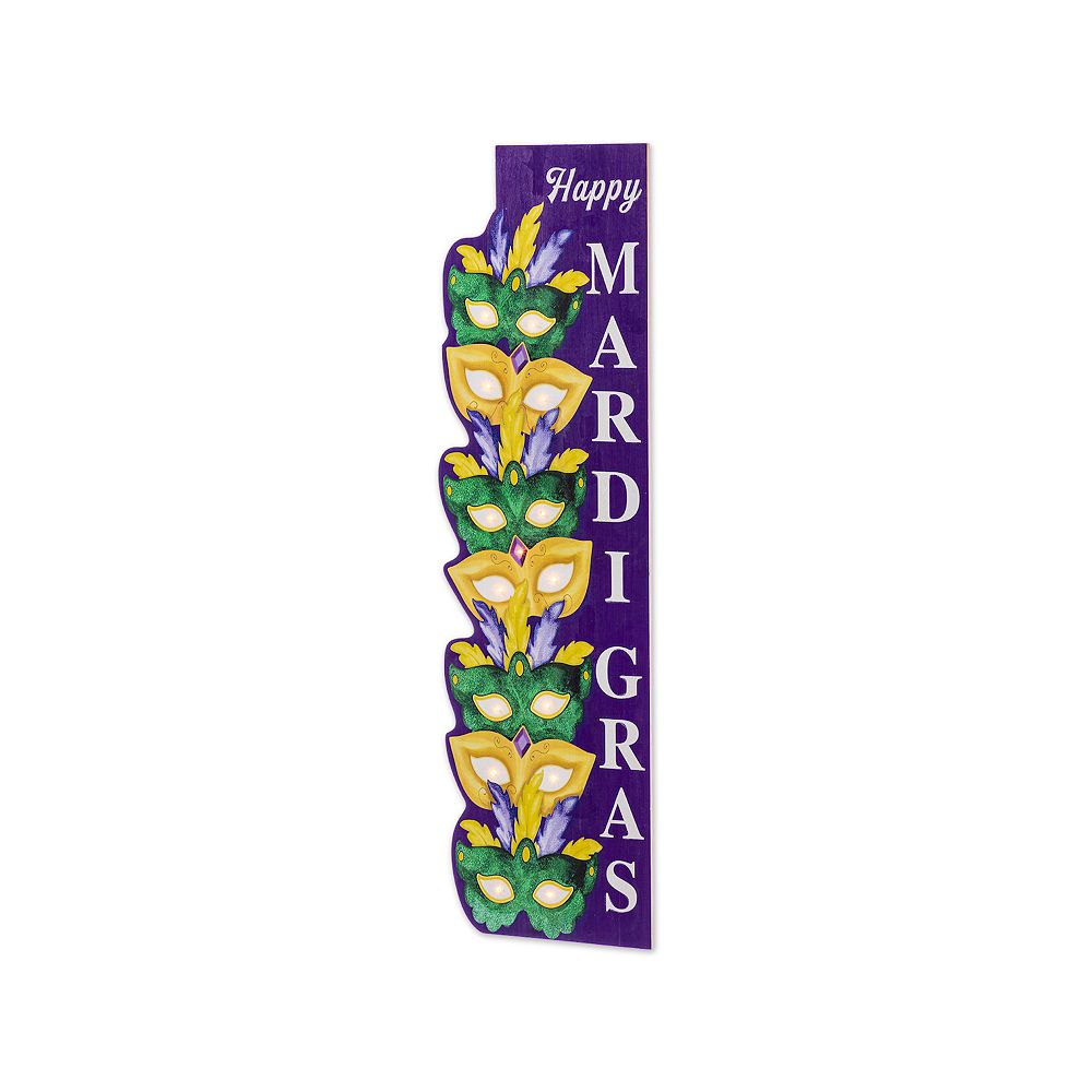 Glitzhome 41.75"H Mardi Gras Lighted Porch Sign, Wooden Stacked Masks ...