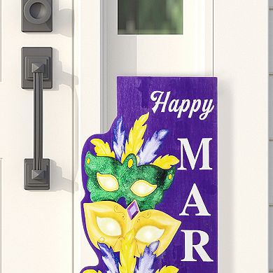 Glitzhome 41.75"H Mardi Gras Lighted Porch Sign, Wooden Stacked Masks ...