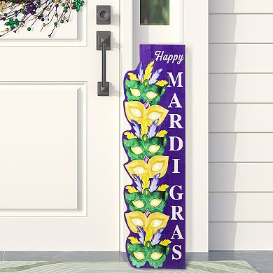 Glitzhome 41.75"H Mardi Gras Lighted Porch Sign, Wooden Stacked Masks ...
