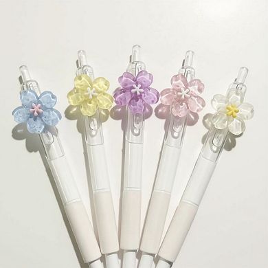 Set of 5 Flower Top Gel Pens with Pastel Petal Design and Smooth Ink Flow