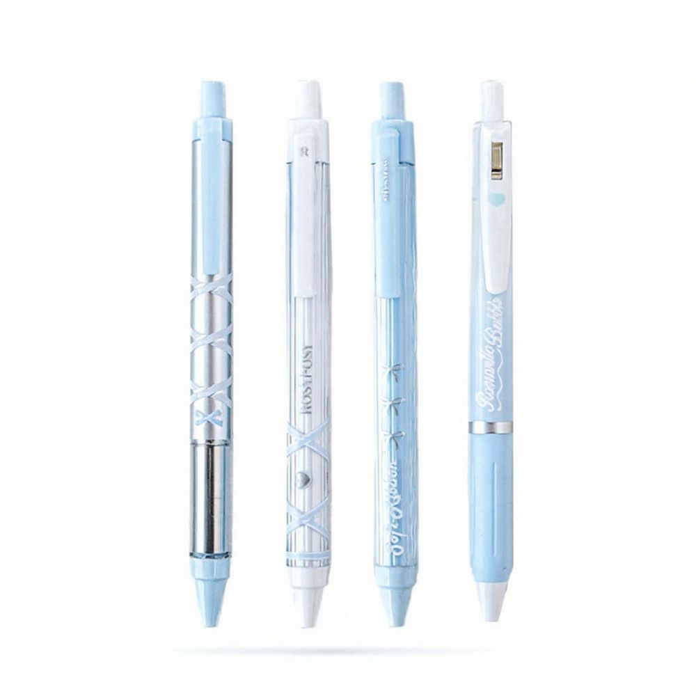 Set of 4 Retractable Ballpoint Pens with Light Blue Decorative Barrel ...