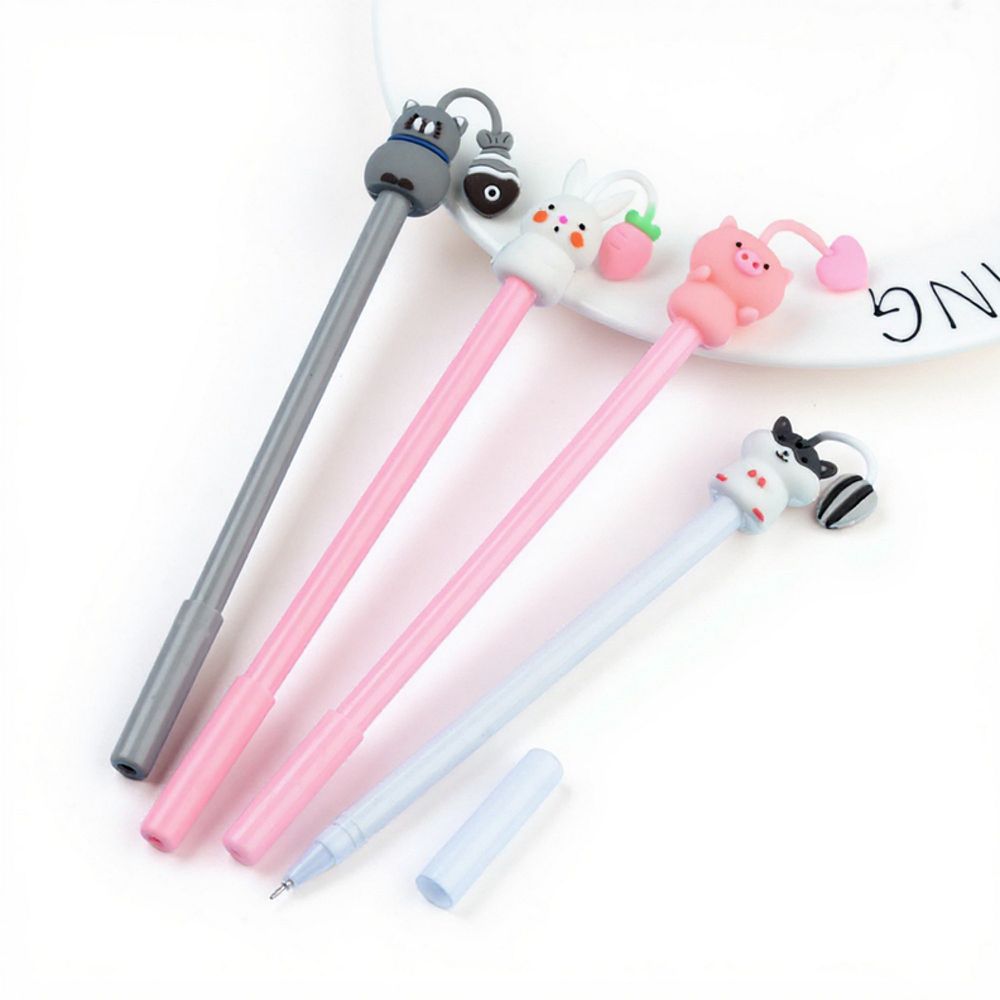 Set of 4 Cute Animal Gel Ink Pens with Adorable 3D Character Toppers