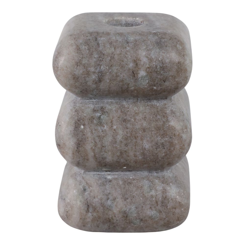 Stone Marble Curvy Pillar and Taper Holder Modern Design - 5" Ivory