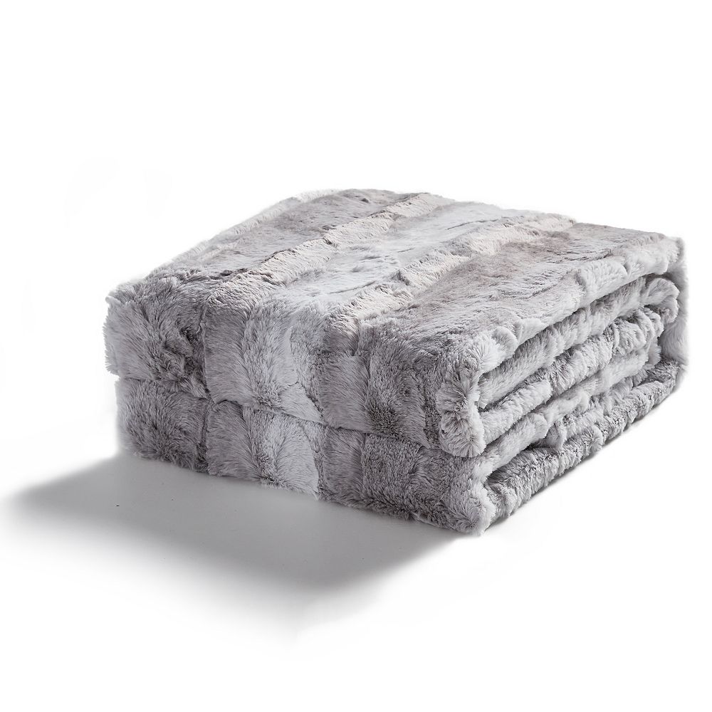 Cheer Collection Marble Gray Faux Fur Throw Blanket Ultra Soft Leaf ...