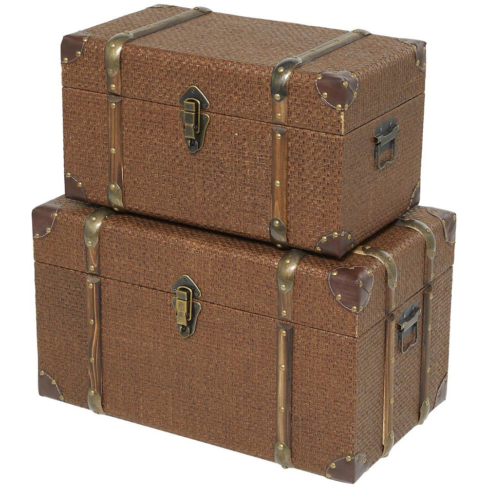 Stella & Eve Antique Style Decorative Trunk with Latches and Leather ...