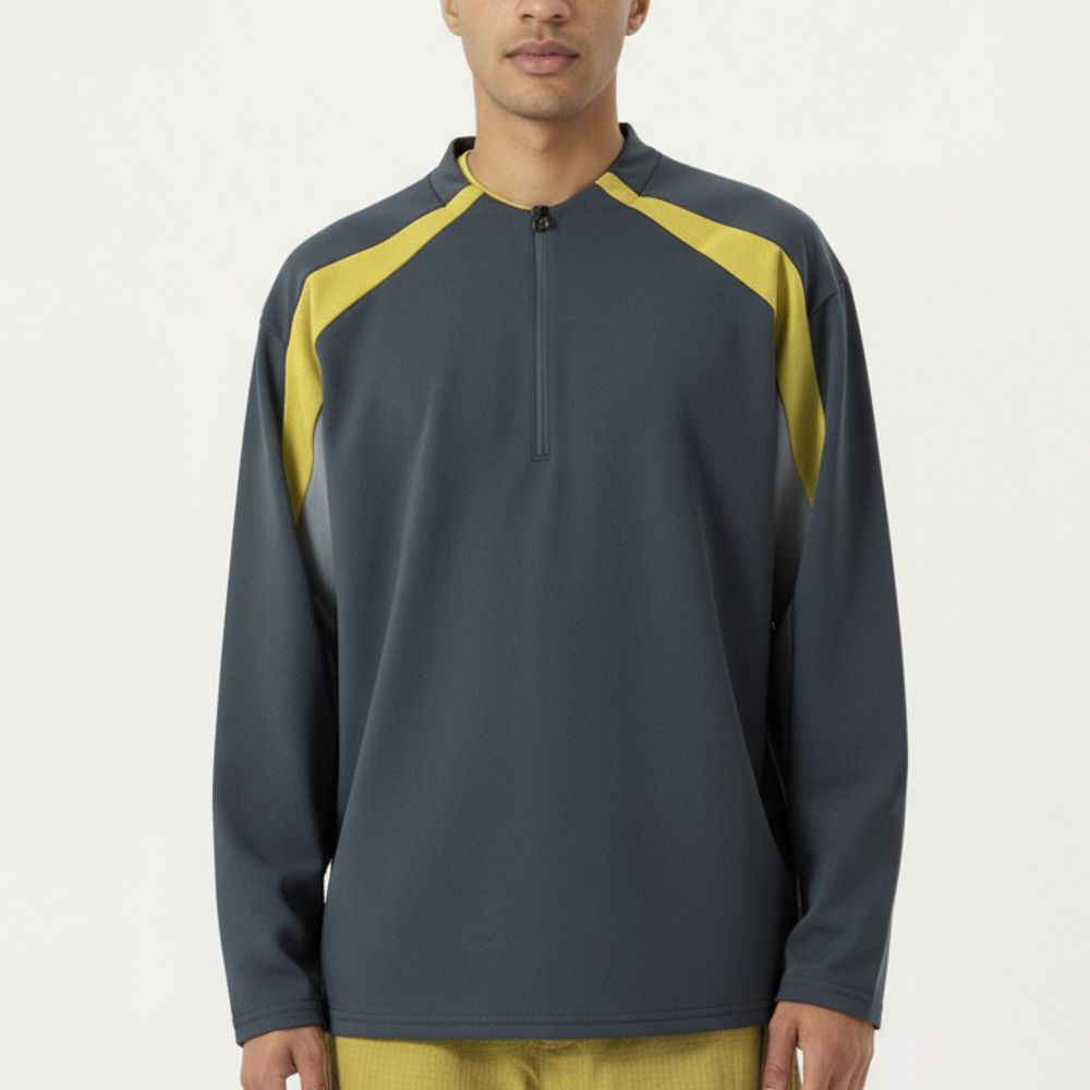 Men's Long Sleeve Quarter Zip Pullover with Contrast Shoulder Panels ...