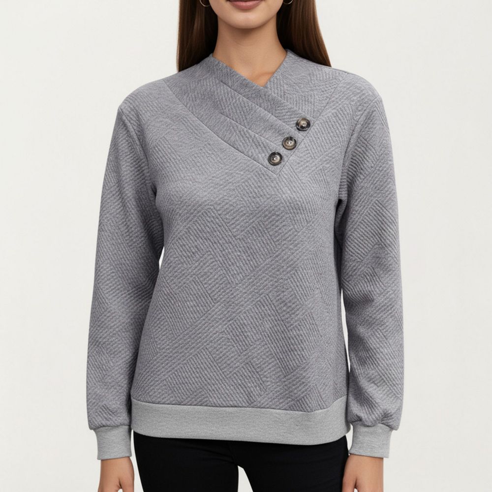 Women's Long Sleeve Textured Knit Pullover Top with Asymmetrical Button ...