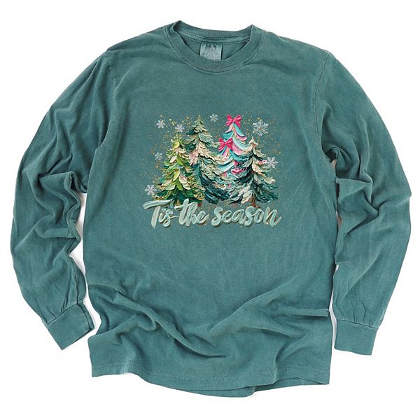 Tis The Season Painted Trees - Women's Garment Dyed Long Sleeve Graphic ...