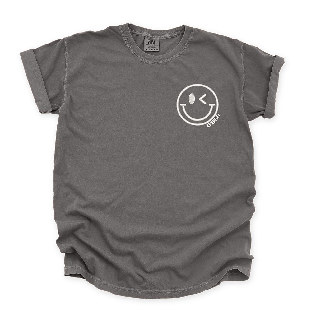 S.W.Smiley Embroidered Smiley Face Outline - Women's Garment Dyed ...