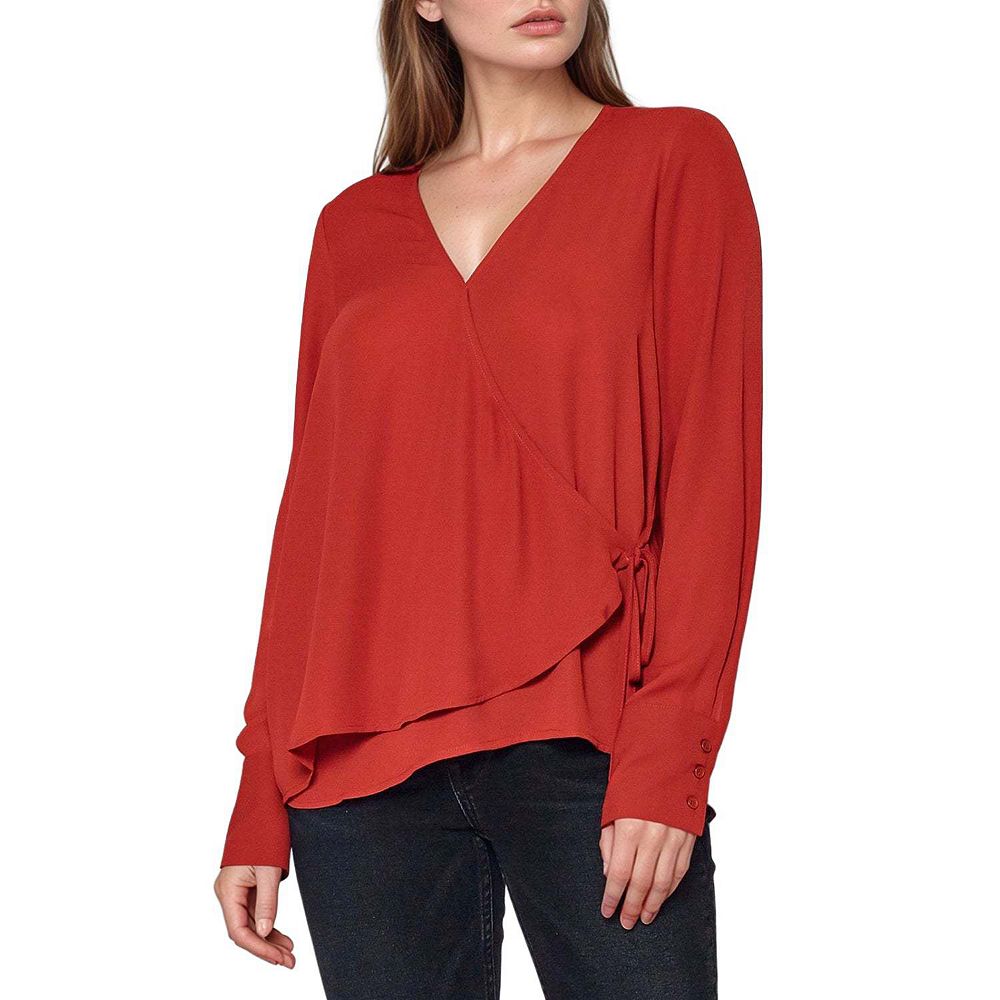 Wrap Front Long Sleeve Blouse