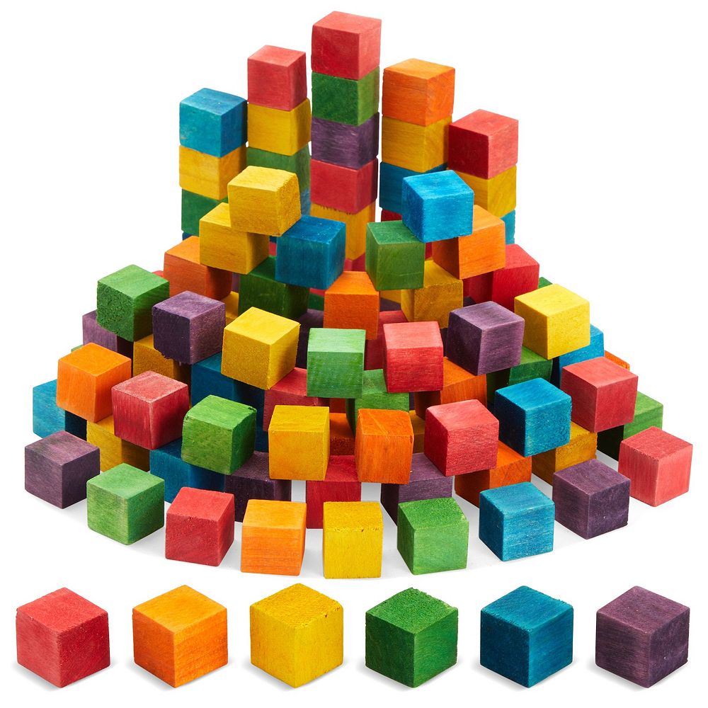 100-Piece Wooden Blocks for Crafts, Colorful Small Cubes, 6 Colors, 0.6 In