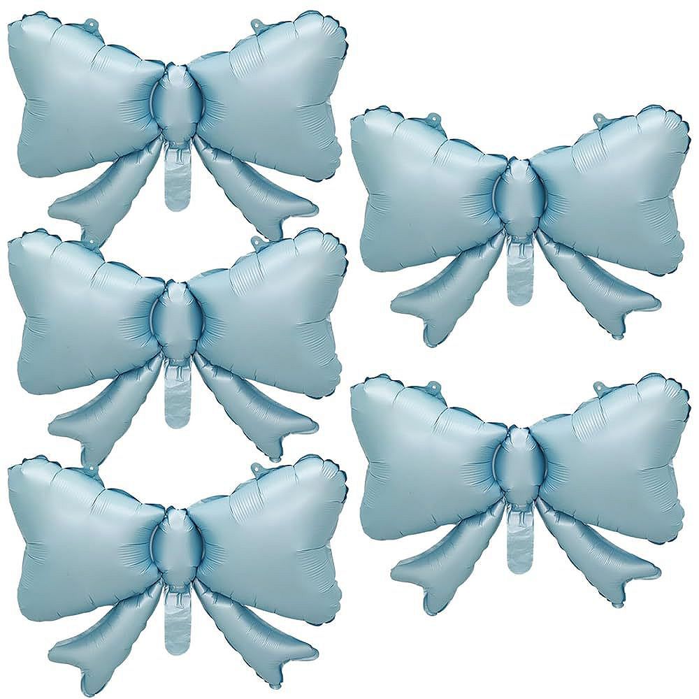 Matte Blue Bow Foil Balloons 5 pcs for Wedding & Bow-Themed Party Decor