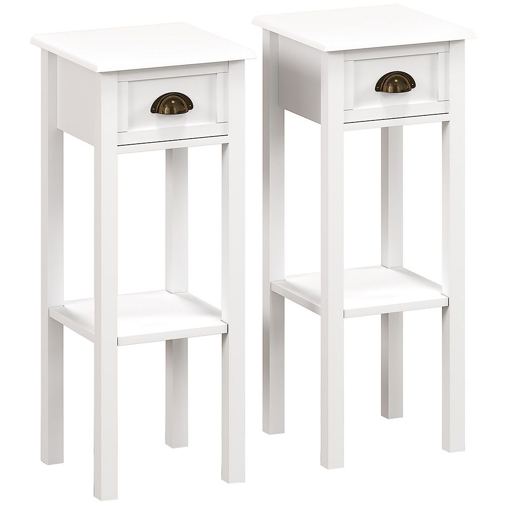 HOMCOM 2-Tier Side Tables Set of 2 with Drawer Shelf for Living Room