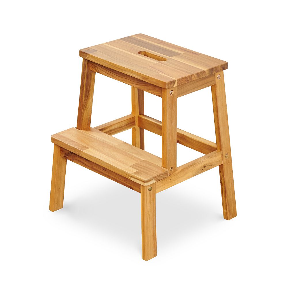 2-Step Solid Acacia Wood Step Stool, 19.6 Inches Tall