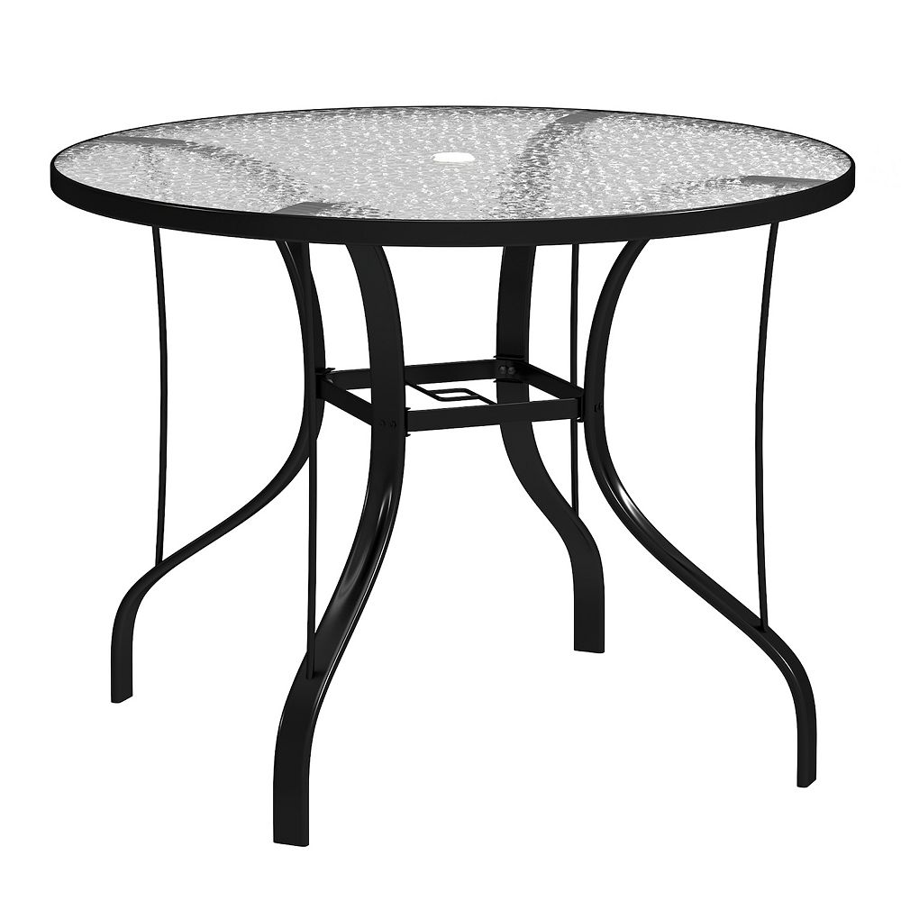 Outsunny 38inch Round Patio Table, Tempered Glass Outdoor Dining Table