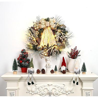 Pre-Lit Battery-Operated Christmas Wreath with Balls, Bows & Antlers in ...