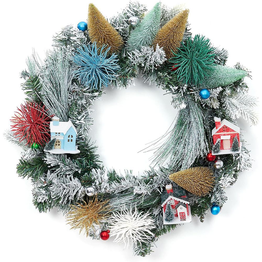 24 Inch Christmas Village Wreath with Pinecones and Snow Farmhouse ...
